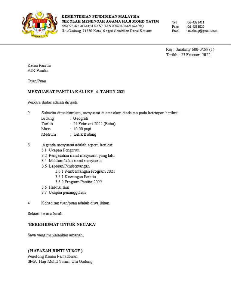 SURAT MESYUARAT PANITIA GEOGRAFI Kali 4 | PDF