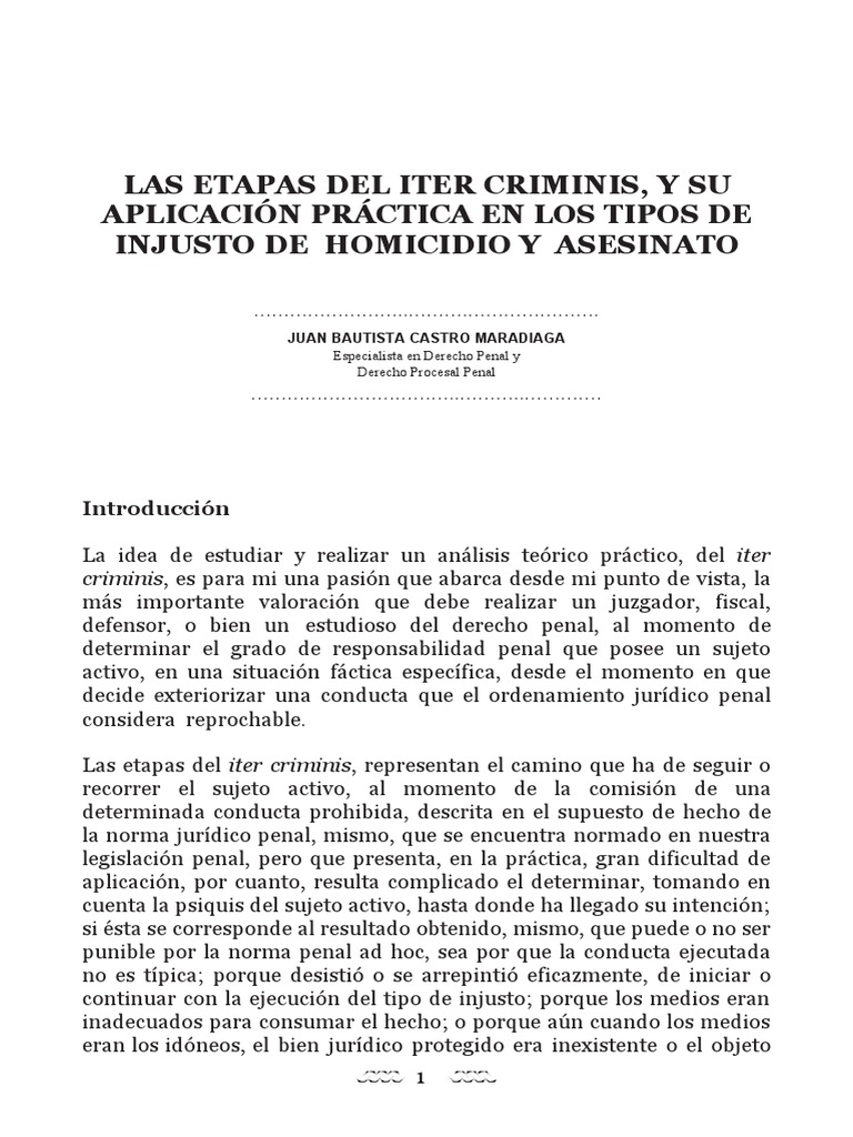 Las Etapas Del Iter Criminis, Y Su Aplicación Práctica en Los Tipos de ...