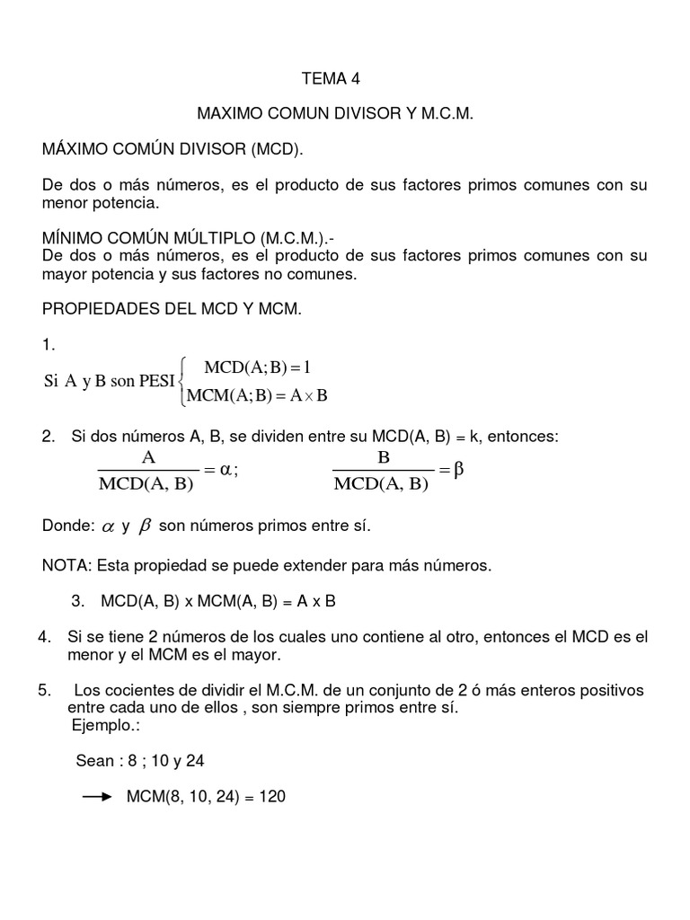 8-MAXIMO C.D Y MCM Teoria y Ejercicios | PDF | Matemática Elemental | Teoría de los números