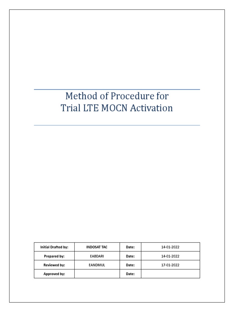 Method of Procedure - LTE MOCN Activation Rev V1.2 | PDF