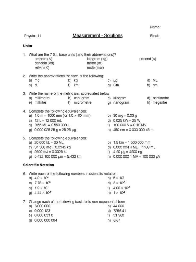 Measurement Physics 11 Solutions | PDF | Significant Figures | Science