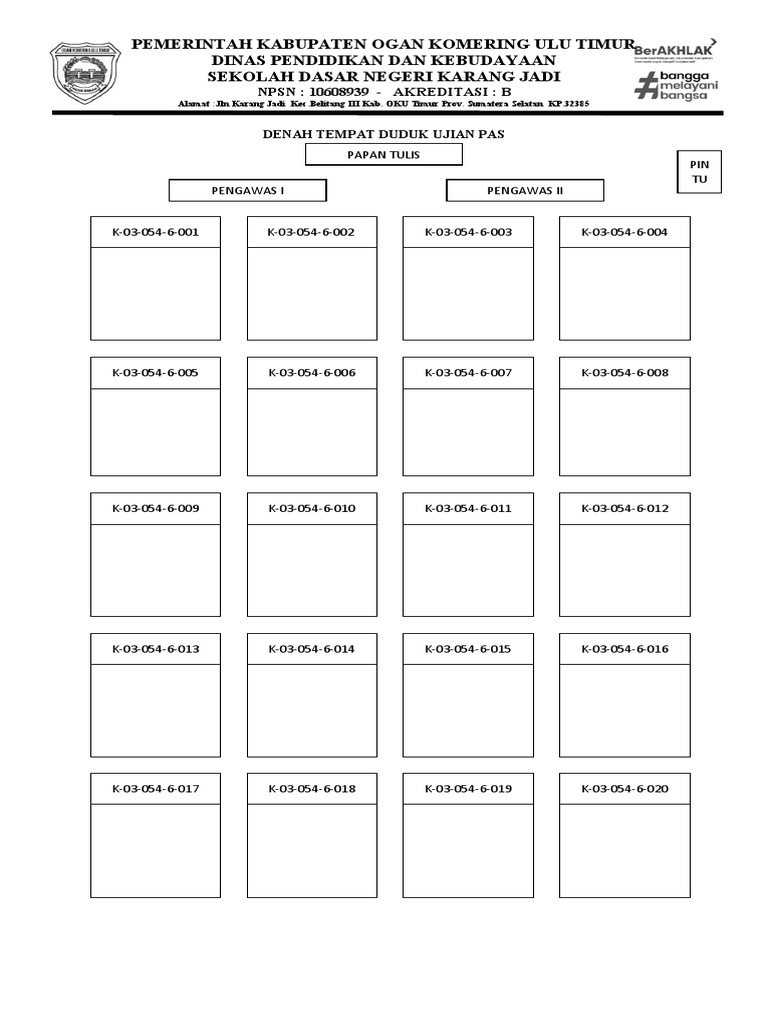 Denah Tempat Duduk Ujian Sekolah | PDF