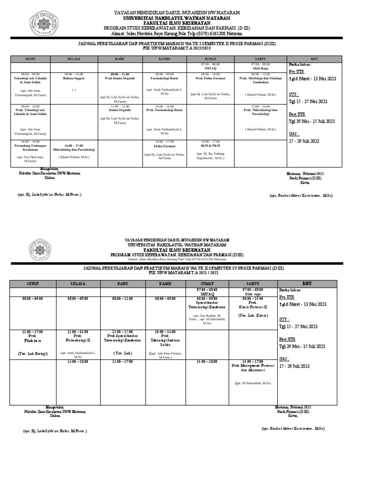 Jadwal Semester Genap T.A 2021-2022 | PDF