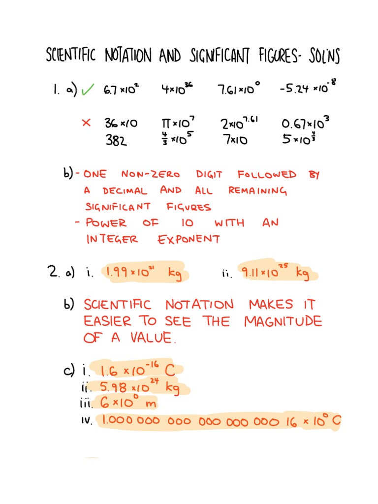 Scientific Notation and Significant Figures Solutions PDF | PDF