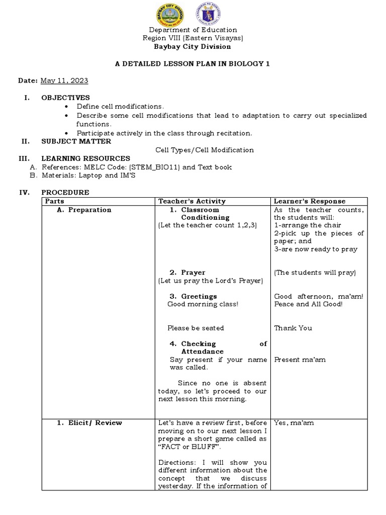 Lesson Plan Senior High School General Biology1 | PDF | Language Arts ...