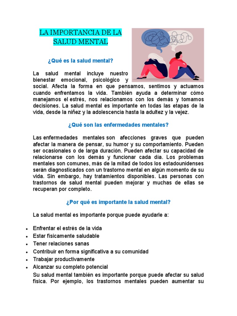 La Importancia de La Salud Mental | PDF | Trastorno mental | Trastorno depresivo mayor