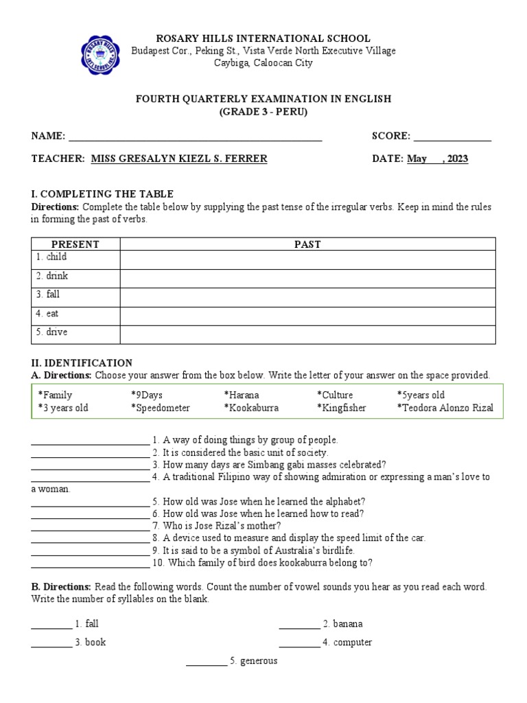 English-3 3RD QUARTER Exam | PDF | Linguistics | Languages