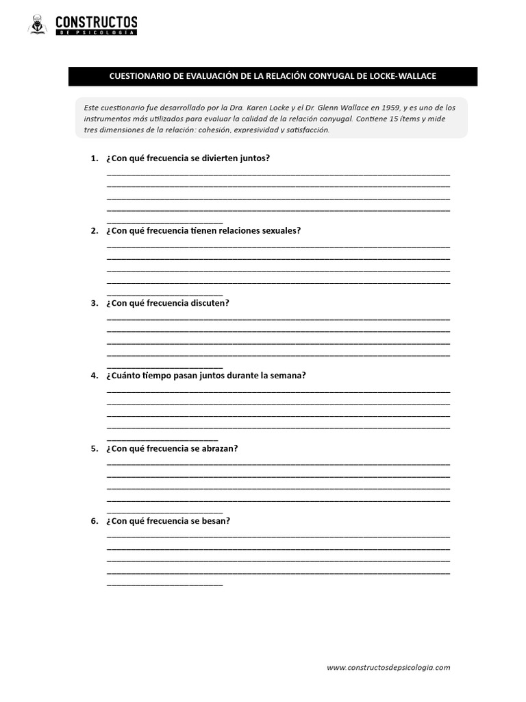 Cuestionario de Evaluación de La Relación Conyugal de Locke-Wallace | PDF
