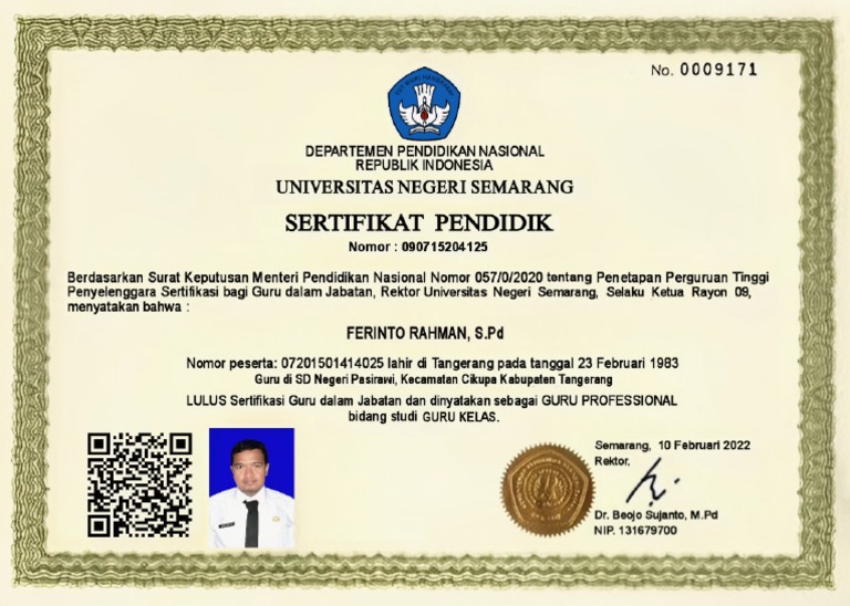 Sertifikat PPG FERIANTO RAHMAN, S.PD PDF | PDF