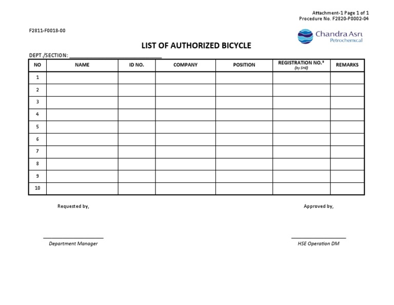 Att. 1 Authorized Bicycle Form | PDF | Technology & Engineering