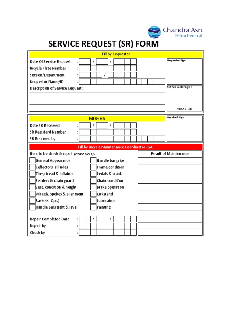 Att. 3 Bicycle Service Request Form | PDF | Outdoor Recreation | Adventure Travel