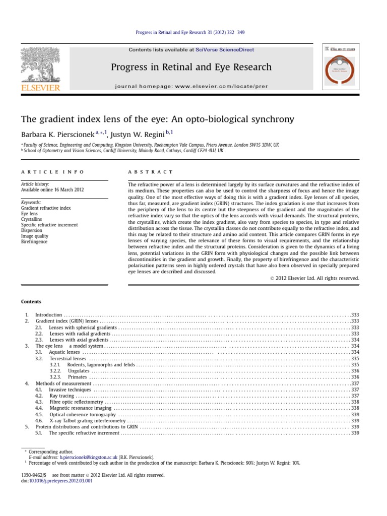 Pierscionek2012 PDF | PDF | Refractive Index | Eye