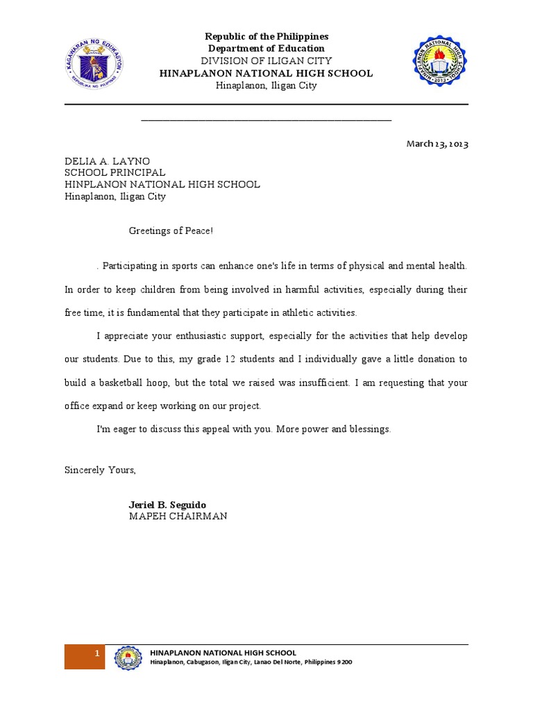 Letter To Request A Basketball Post | PDF