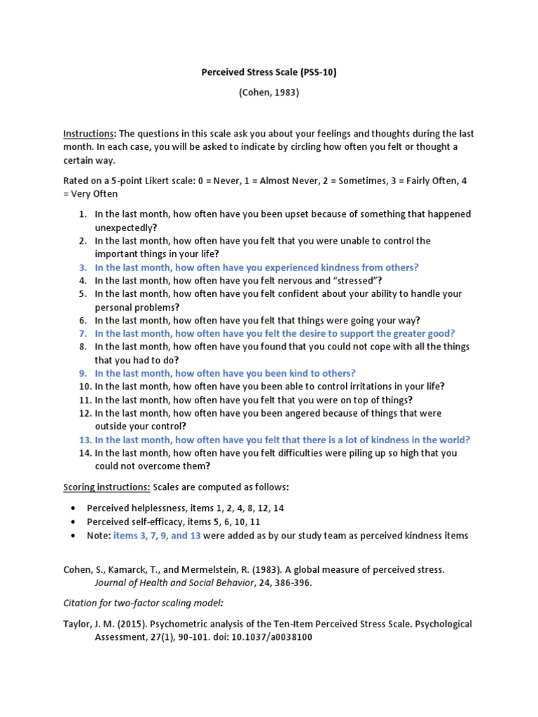 Perceived Stress Scale pss-10 PDF | PDF