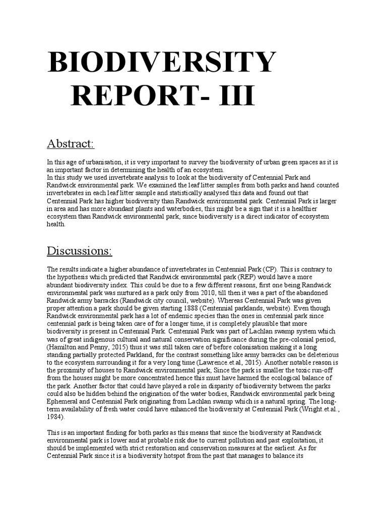 Biodiversity Report 3 | PDF | Biodiversity | Conservation Biology