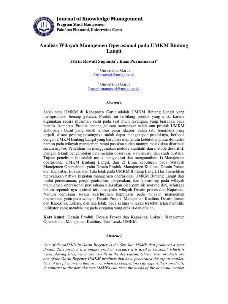 Analisis Wilayah Manajemen Operasional Pada UMKM | PDF