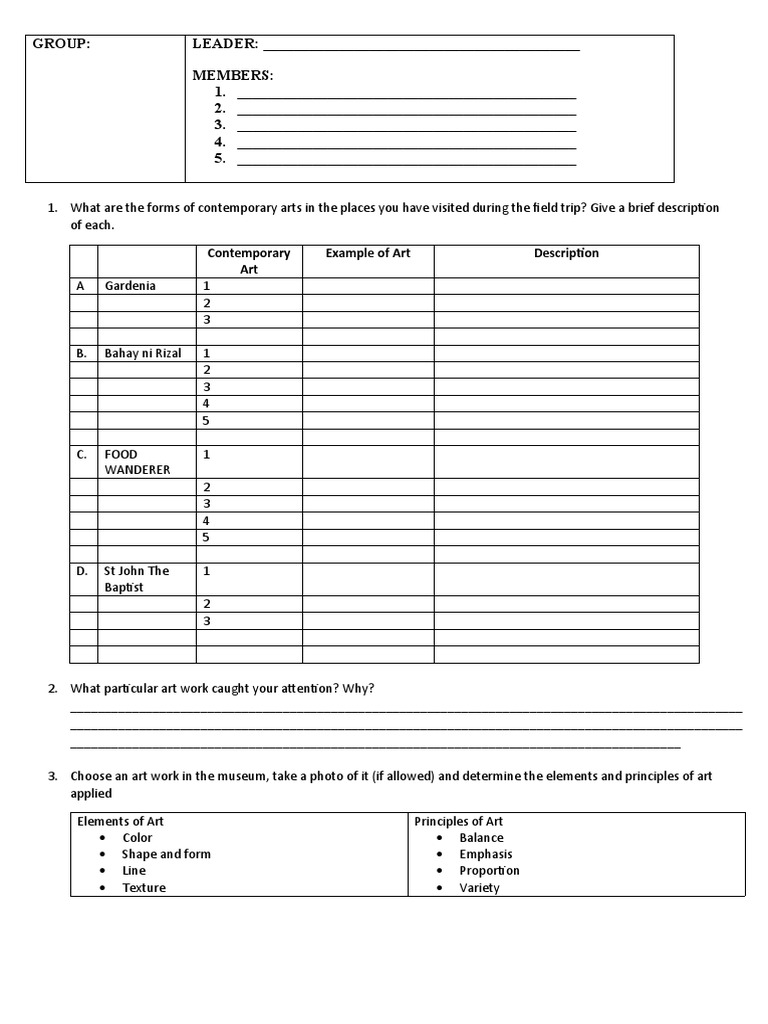 Field Trip Activity | PDF | The Arts | Aesthetics