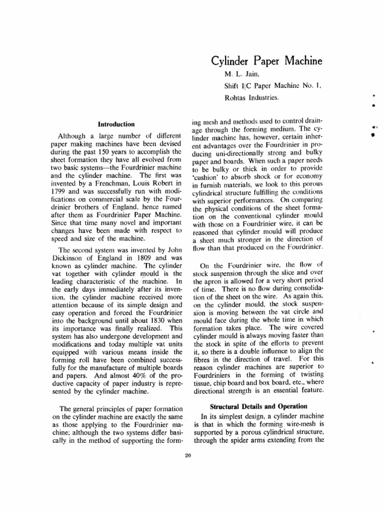 IPPTA II1 20 24 Cylinder Paper Machine | PDF | Materials | Physical ...