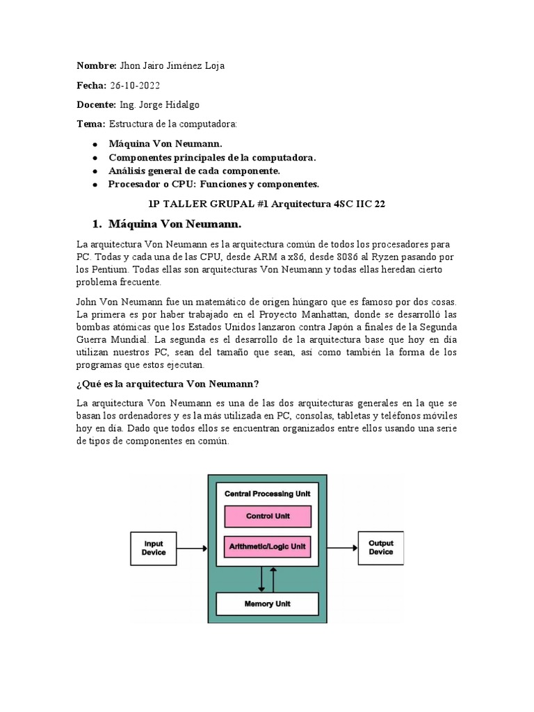 1P TALLER GRUPAL #1 Arquitectura 4SC IIC 22 | PDF | Unidad Central de ...