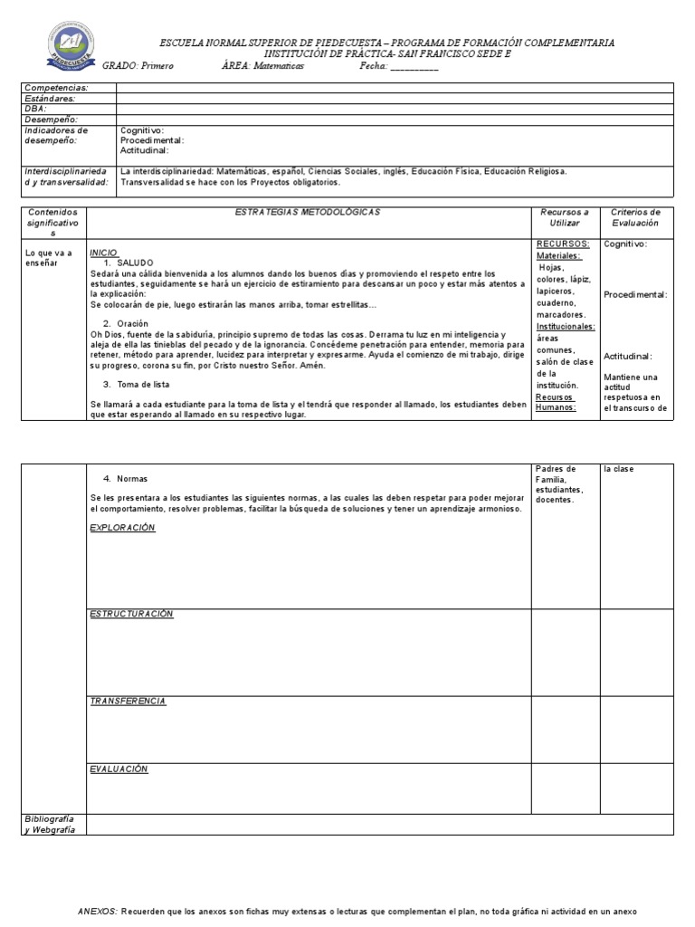 FORMATO PLANEACIÓN EN PRIMARIA (Con Encabezado) | PDF | Evaluación | Aprendizaje
