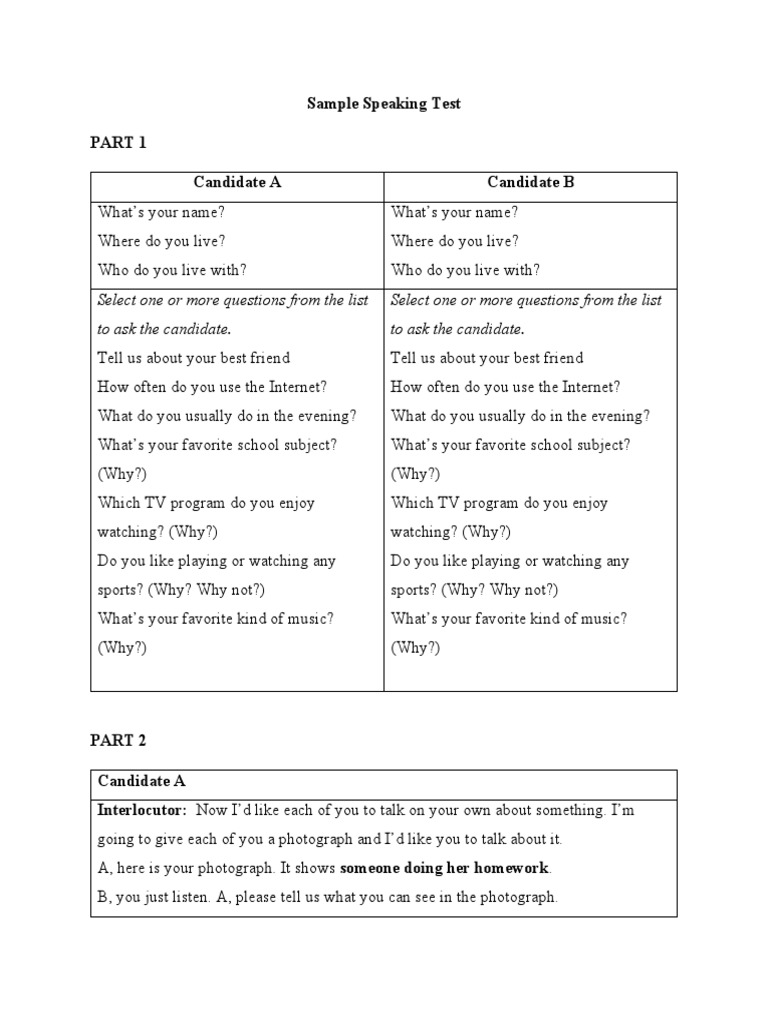 295d0095953t1061l7 Sample Speaking Test | PDF
