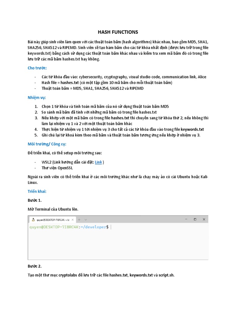 Lab 1 - Hash Functions PDF | PDF Lab 1 - Hash Functions PDF | PDF