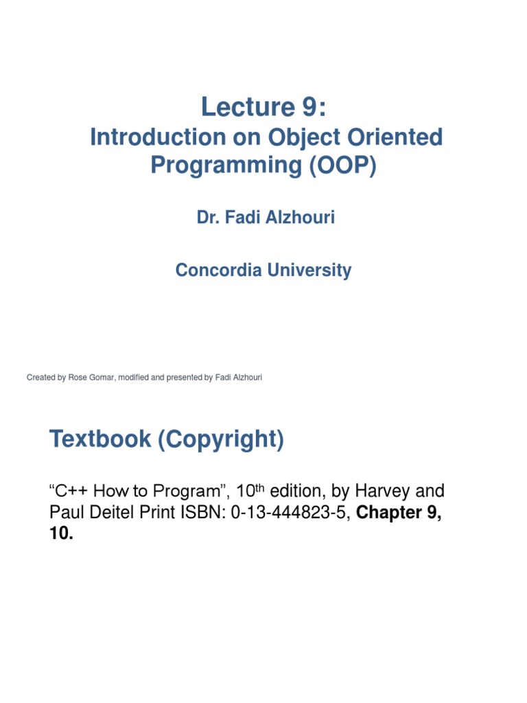 Lecture 9 - Introduction On OOP - 1 | PDF | Class (Computer Programming) | Method (Computer ...