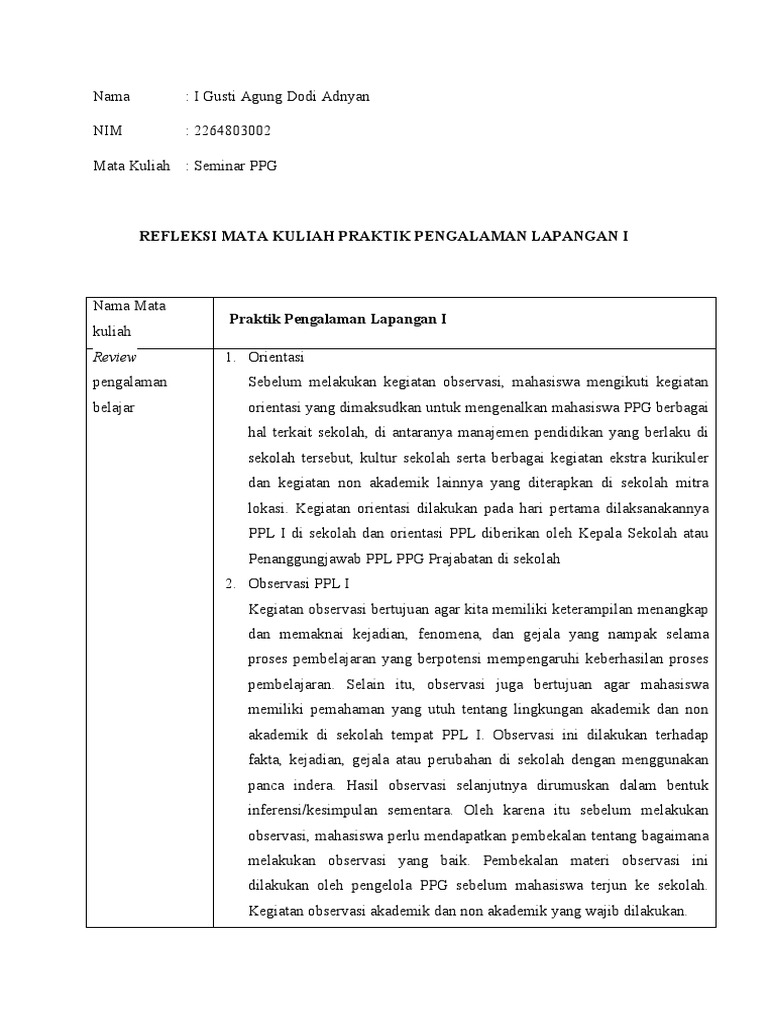 Refleksi PPL | PDF