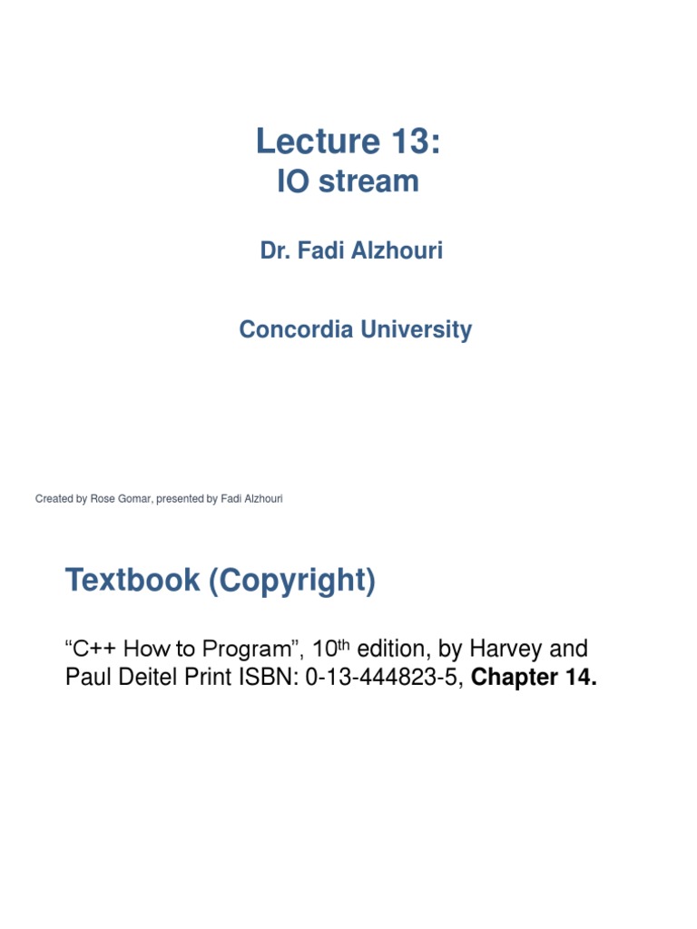 Lecture 13 - IO Stream | PDF Lecture 13 - IO Stream | PDF