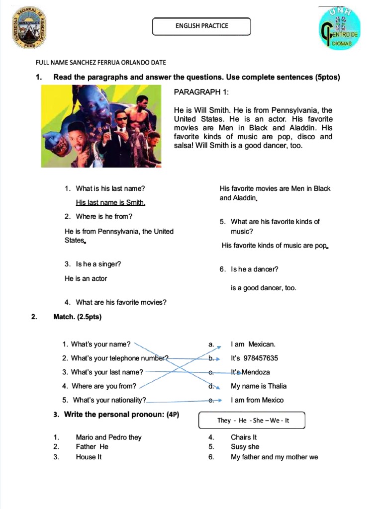 PDF Read The Paragraphs and Answer The Questions Use Complete Sentences ...