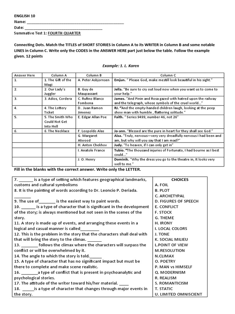 Summative in English 10 | PDF