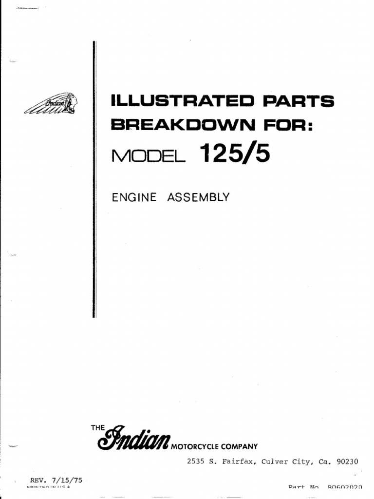 Indian I-125 - Parts Manual - #2897 (Engine Minarelli 125-5) PDF | PDF