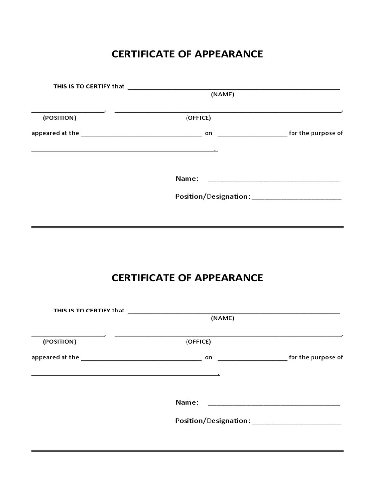 Certificate of Appearance Template | PDF | Business | Finance & Money ...