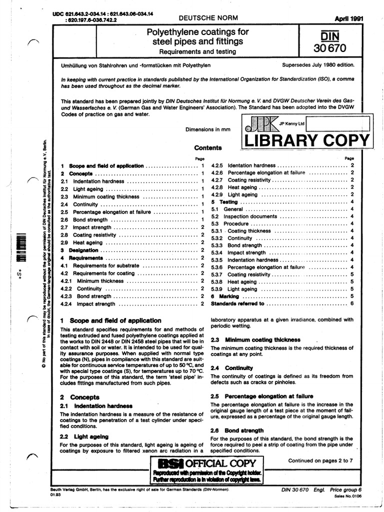 Din 30670 Pe 1991 PDF | PDF