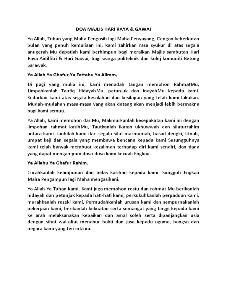 Doa Majlis Hari Raya & Gawai | PDF