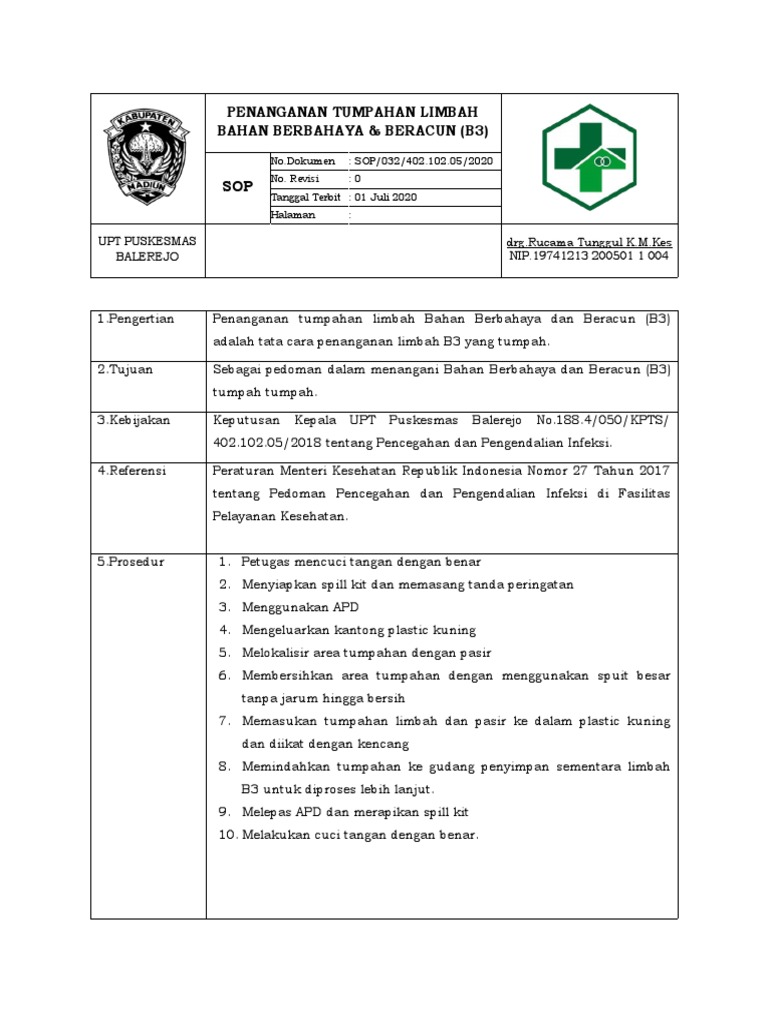SOP PENANGANAN LIMBAH B3 | PDF