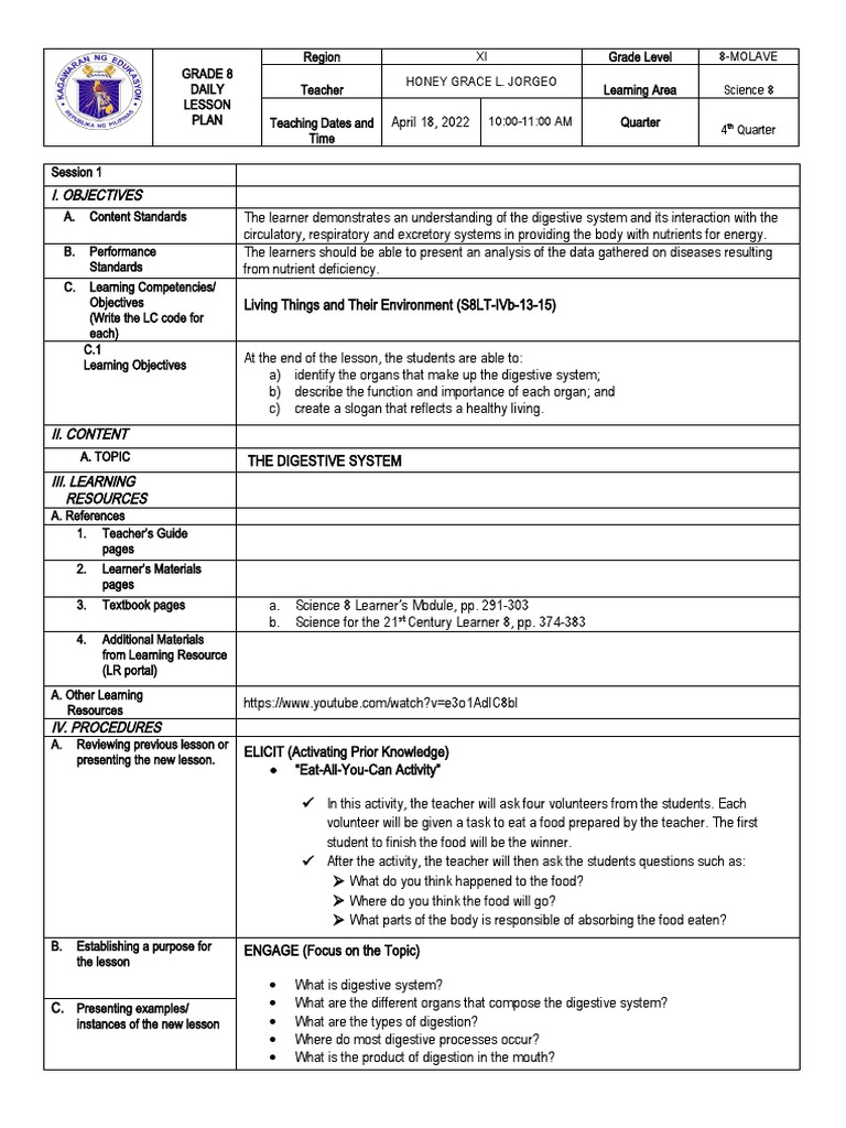 7es THE DIGESTIVE SYSTEM | PDF | Learning | Teachers