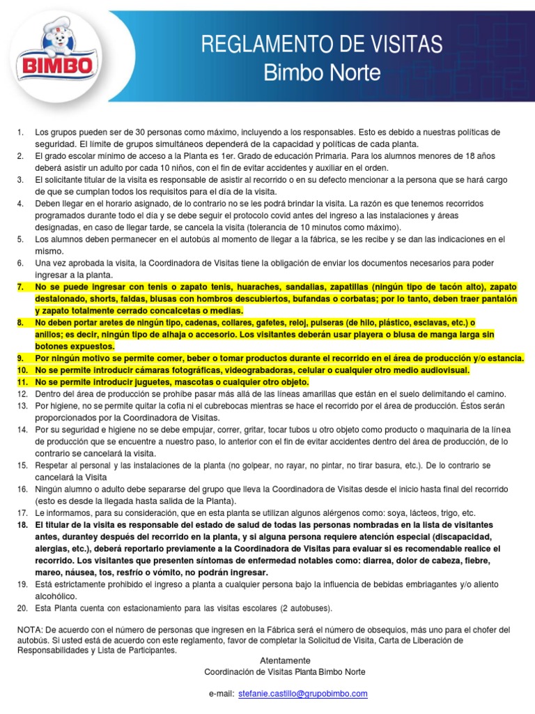 Reglamento Visitas Escolares | PDF | Zapato