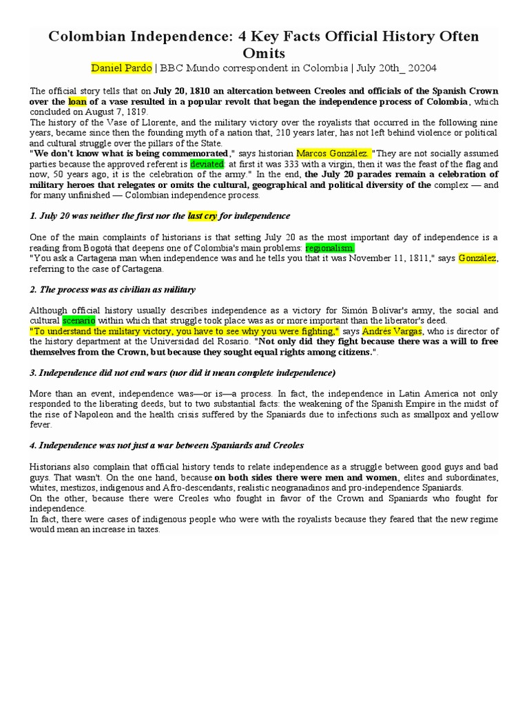 News Colombian Independence 4 Key Facts Official History Often Omits ...