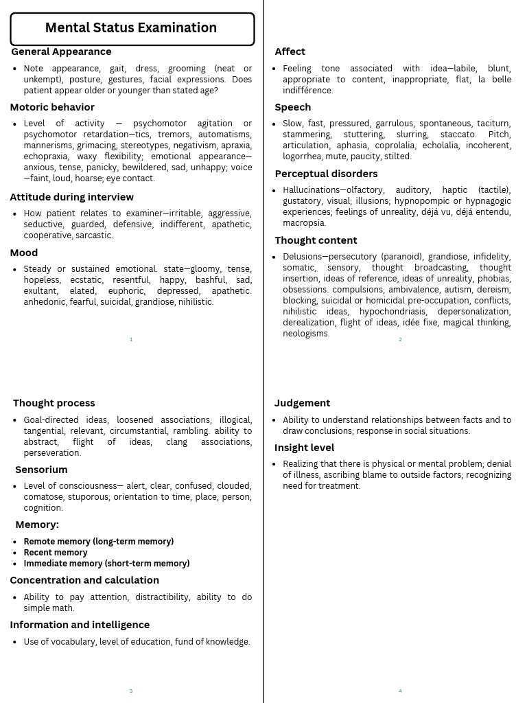 MSE Mental Status Exam. 6 4 in PDF | PDF | Psychology | Clinical Medicine