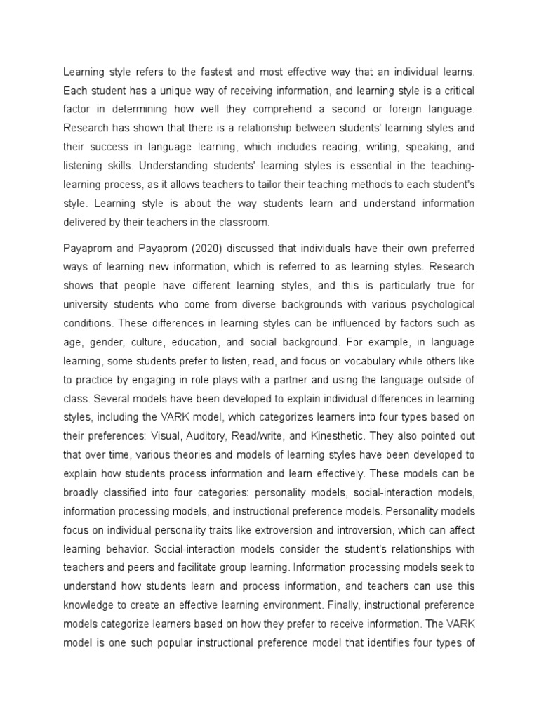 Language Learning Styles and Strategies | PDF | Career & Growth | Language Arts & Discipline