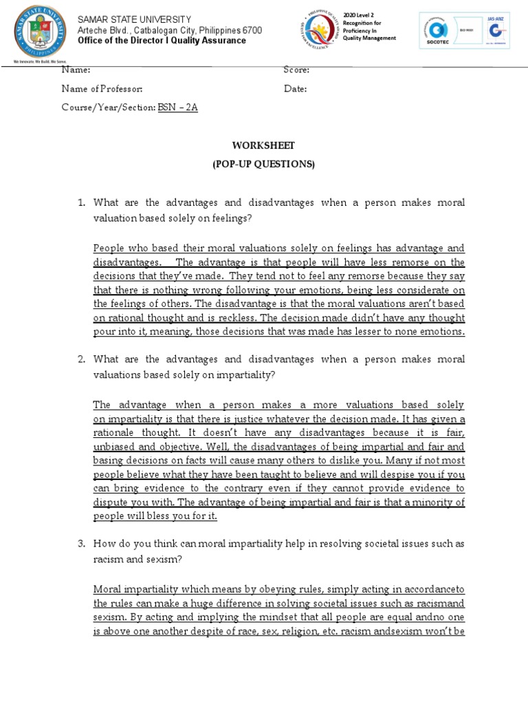 LP 3 Ethics Worksheet | PDF | Nursing | Courage