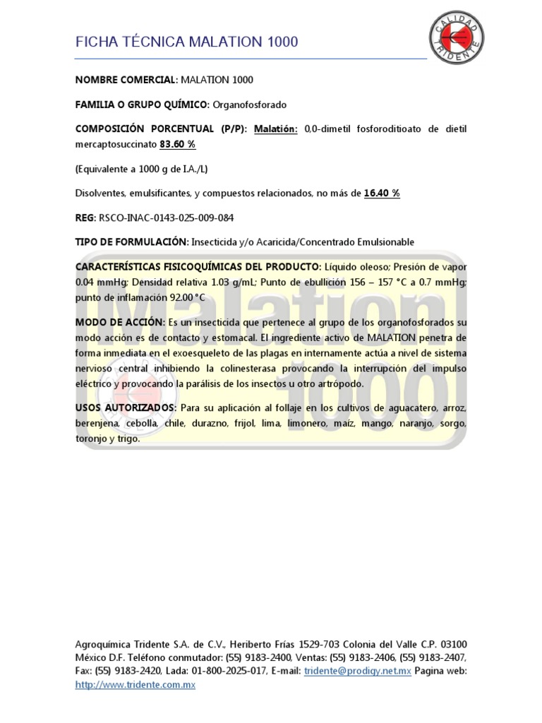 Ficha Tecnica Malation 1000 | PDF