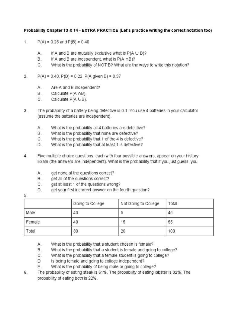 Probability Chapter 13 & 14 - EXTRA PRACTICE (Let's Practice Writing ...