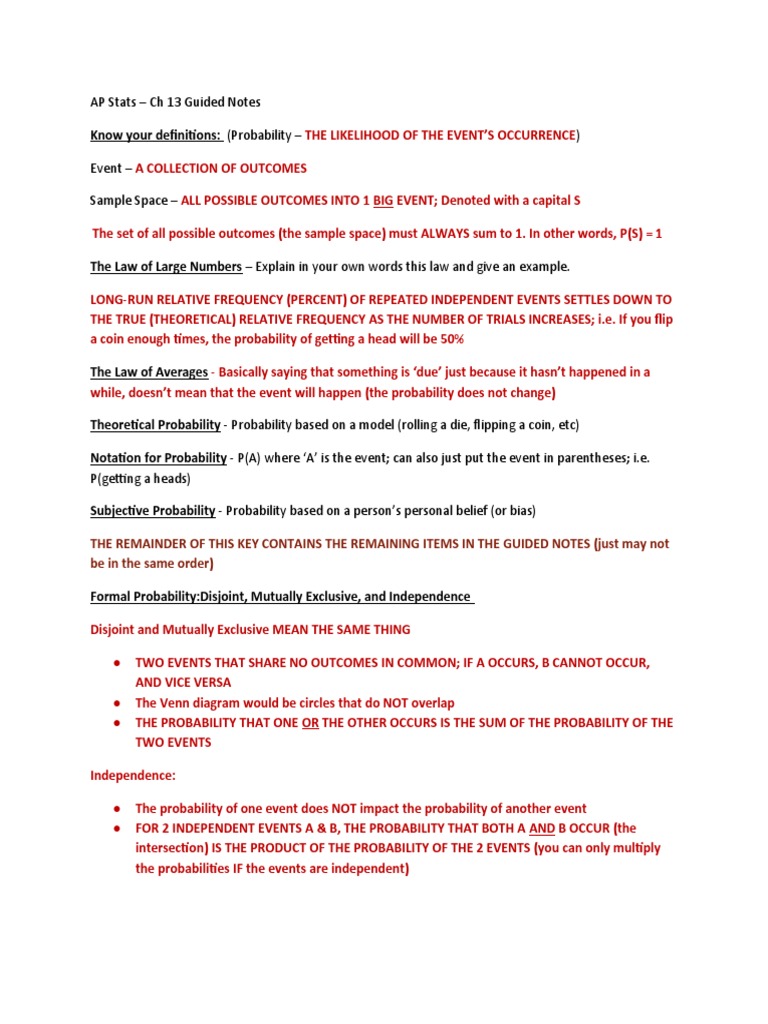 CH 13 Guided Notes KEY | PDF | Probability | Statistics