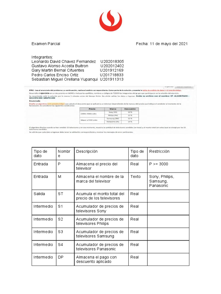 Ep - Algoritmos - Sección In46 - Grupo 01 | PDF