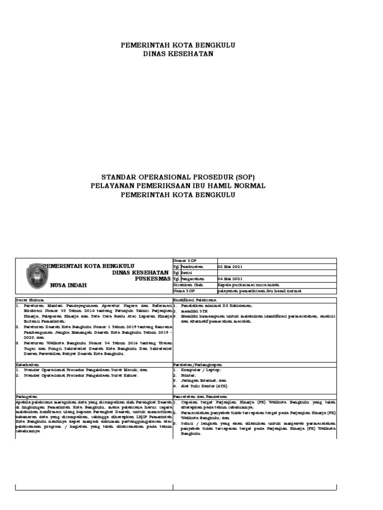 CONTOH BENTUK DAN FORMAT SOP UNTUK BAGIAN LKjIP | PDF