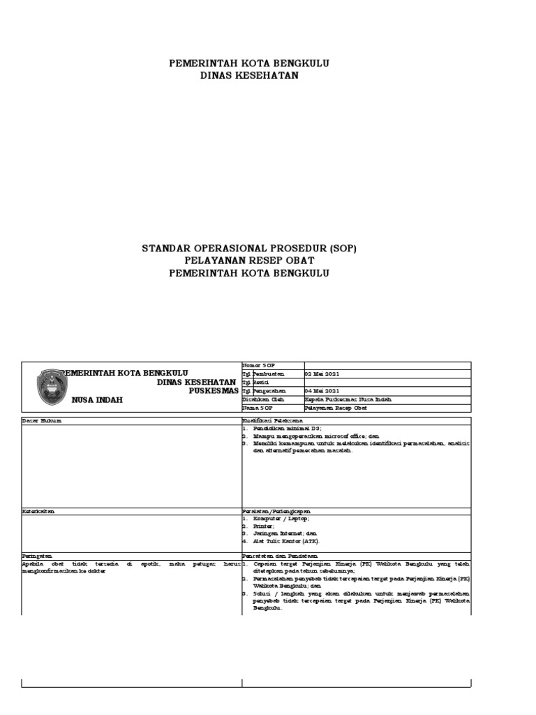 APOTEK - CONTOH BENTUK DAN FORMAT SOP UNTUK BAGIAN LKjIP | PDF