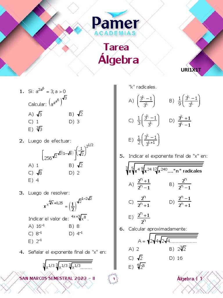 Ejercicios de Álgebra y Exponentes | PDF | Matemáticas | Ajedrez