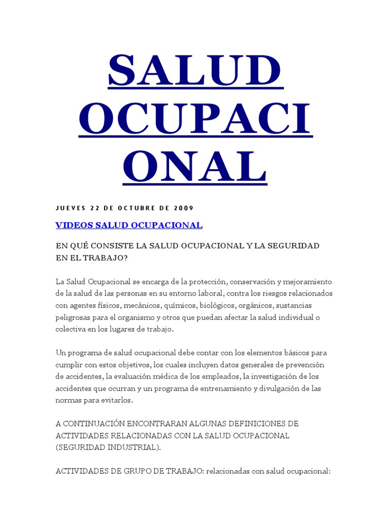 Salud Ocupacional | PDF | Seguridad y salud ocupacional | La seguridad